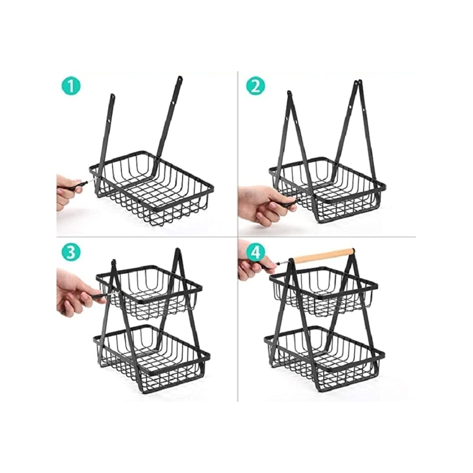 DEPILA Bread,Fruit Bowl 2-Layer Metal Iron Fruit Basket Bread Display Stand Vegetable Rack Household Rack (Color : White)