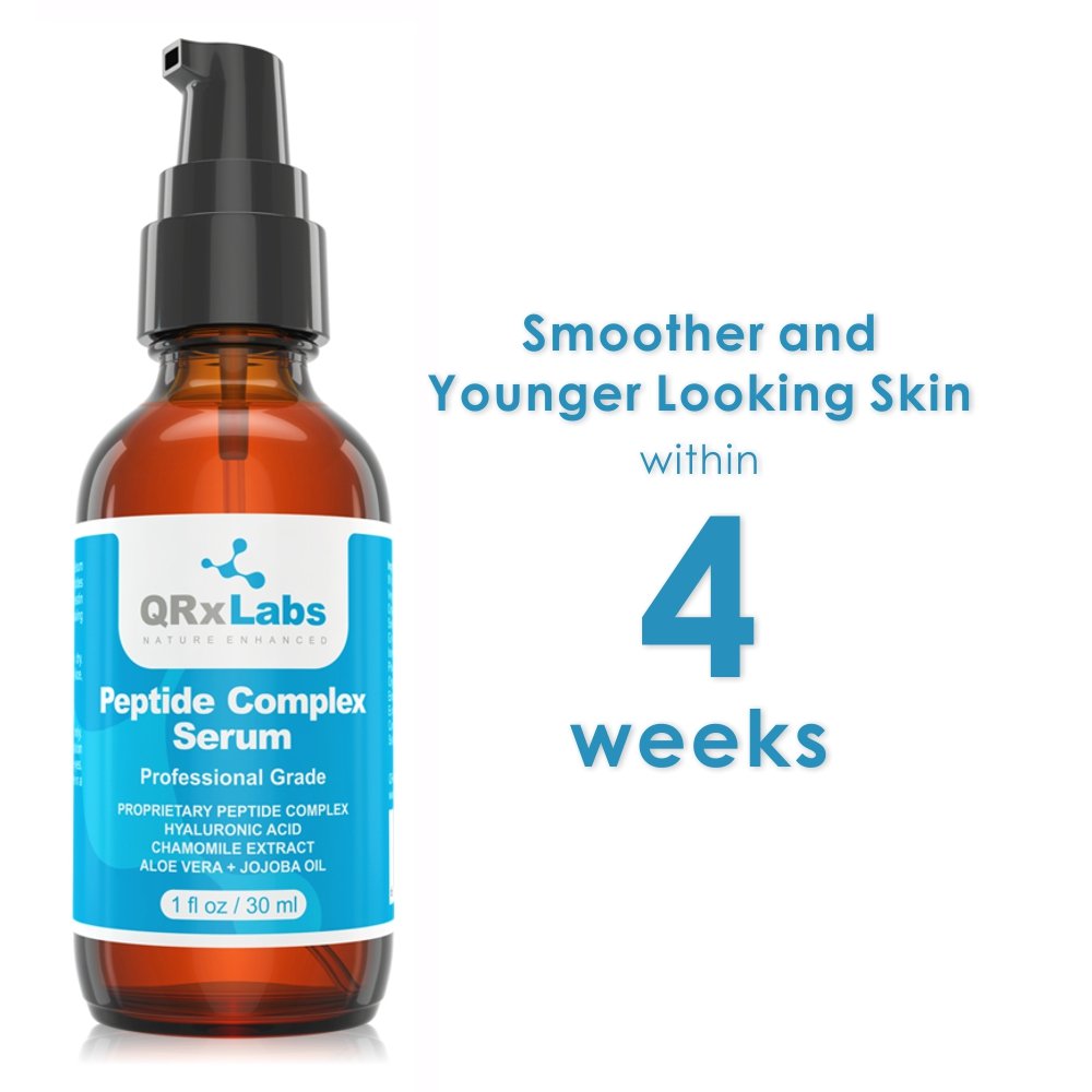 QRxLabs Peptide Complex Serum for Face - Collagen Booster with Hyaluronic Acid & Chamomile Extract - Reduces Wrinkles, Heals & Repairs Skin, Tightening Effect - Hyaluronic Acid Serum for Face