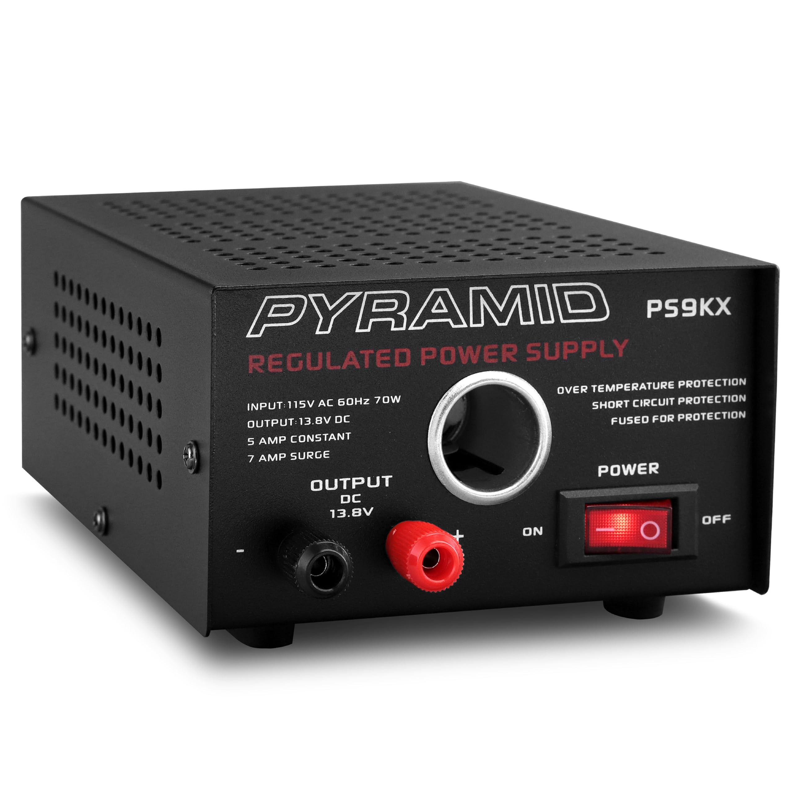 Pyramid Universal Compact Bench Power Supply - 2.5 Amp Linear Regulated Home Lab Benchtop AC-to-DC 12V Converter w/ 13.8 Volt DC 115V AC 50 Watt Power Input, Screw Type Terminals, Cooling Fan PS3KX