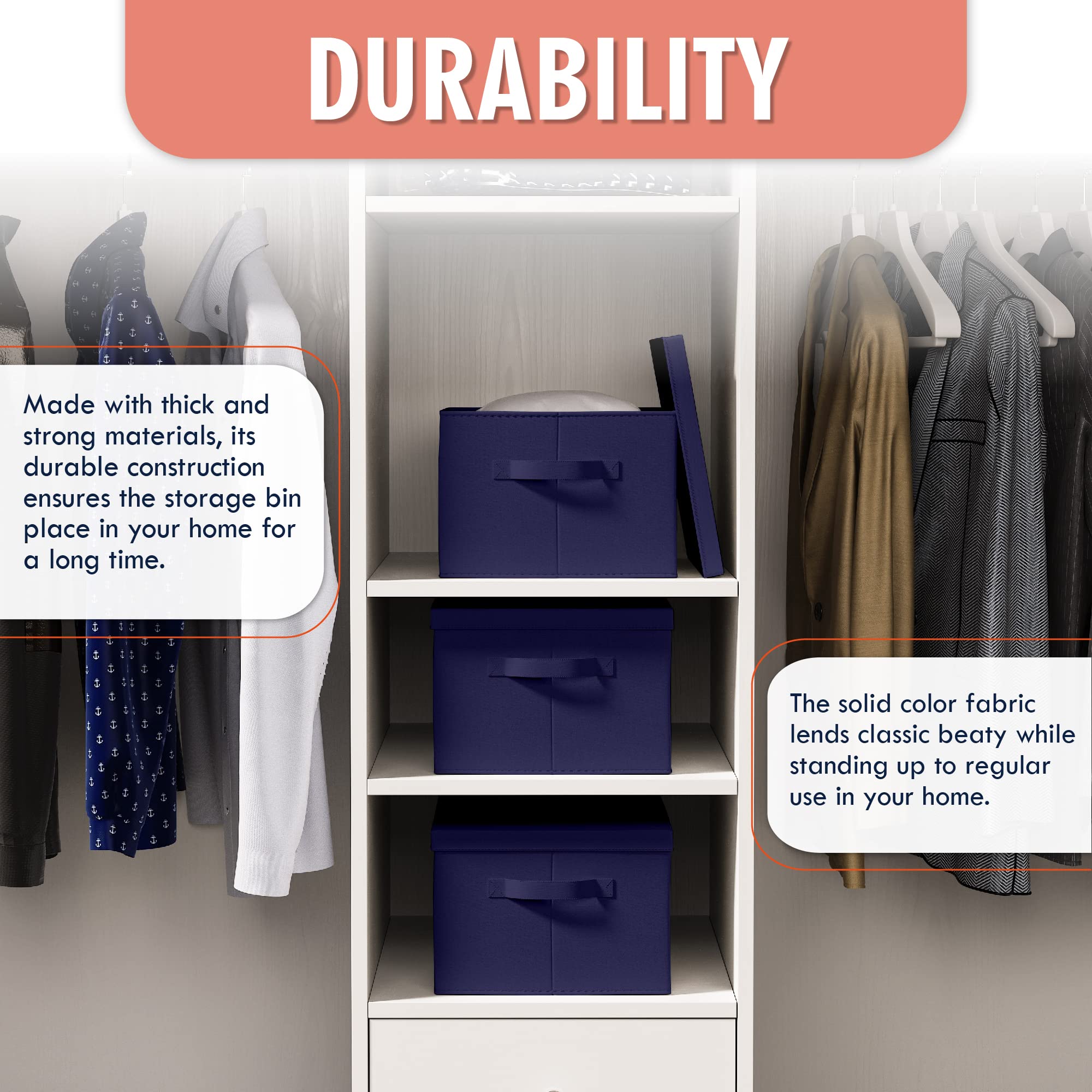 Ornavo Home 3 Pack Collapsible Storage Bins with Lid, Foldable Fabric Shelf Storage Basket Closet Organizer and Large Storage Box for Clothes with Handles, 16.5 x 11.5 x 7.5, Beige