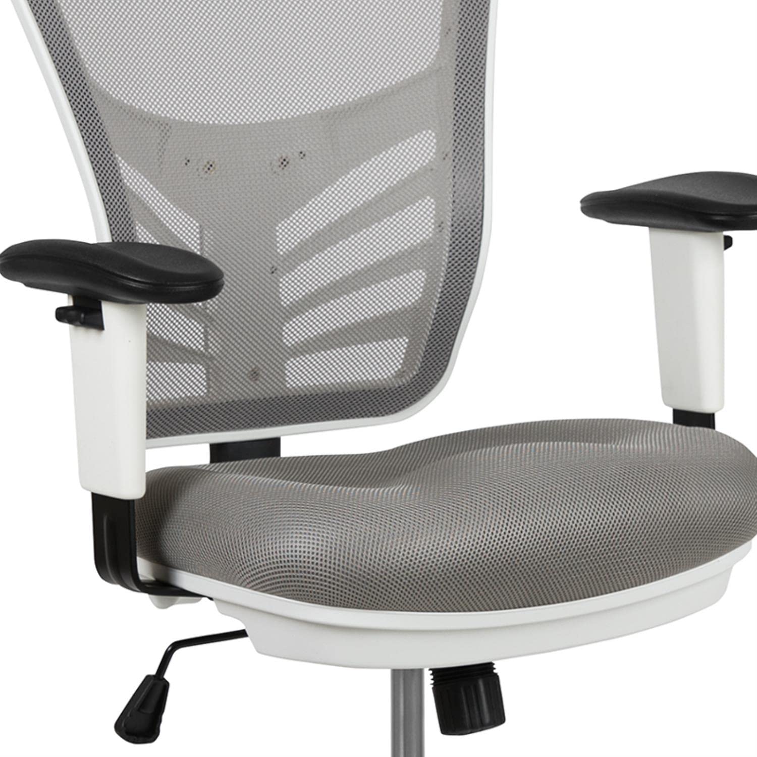 Flash Furniture Tyler Mid-Back Light Gray Mesh Ergonomic Drafting Chair with Adjustable Chrome Foot Ring, Adjustable Arms and White Frame