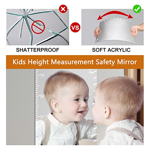 SLDIYWOW Shatterproof Growth Chart Mirror for Kids Acrylic Toddler Mirror Height Wall Ruler with Stickers Wall Mirror Full Length for Baby Children Bedroom Decor