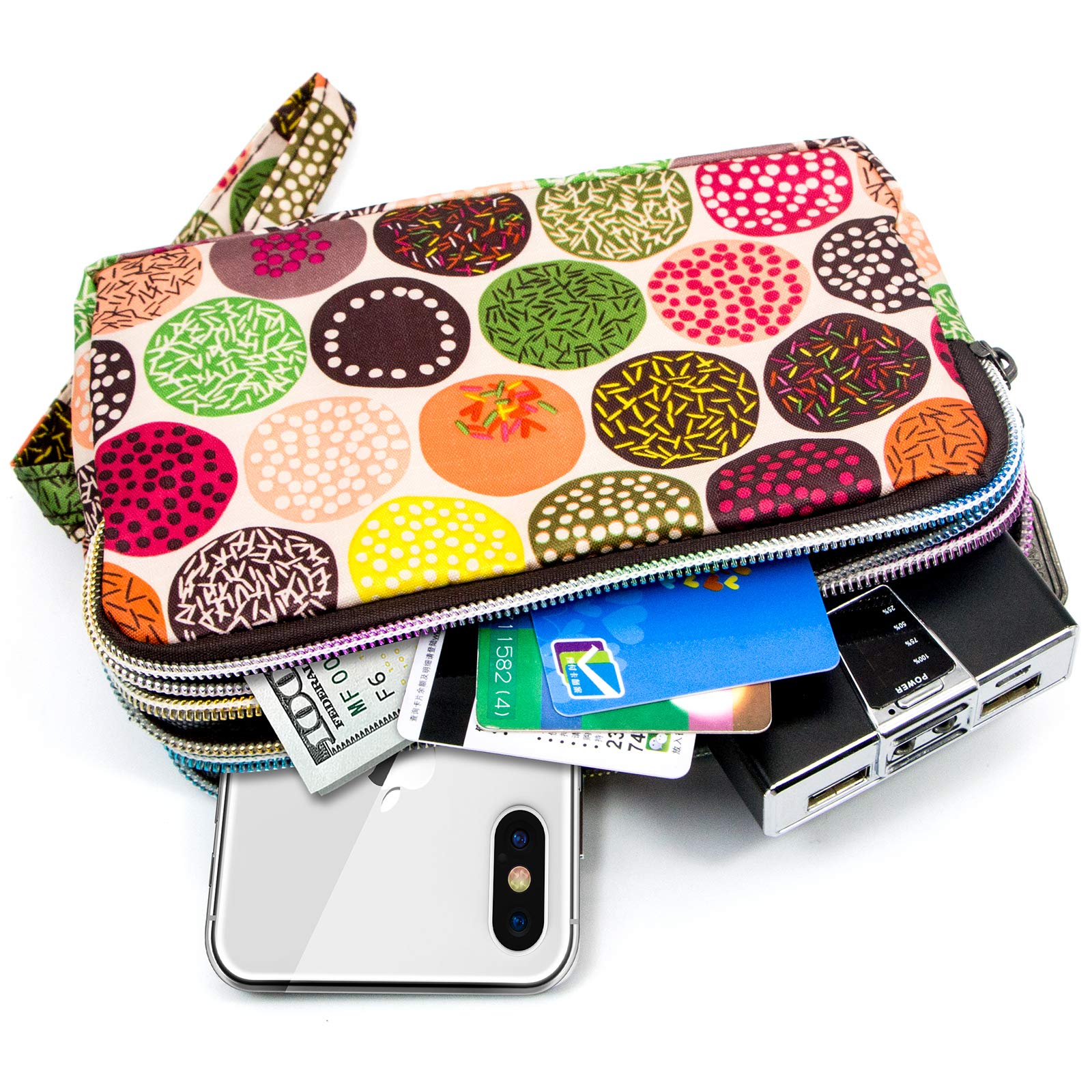 BIAOTIE Large Capacity Wristlet Wallet - Women Printed Nylon Waterproof Handbag Clutch Purse (F-16)