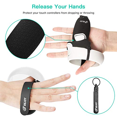BEJOY Oculus Quest 2 Touch Controller Grip Cover with Knuckle Strap, Touch Controller Grip Protective Sleeve, Adjustable Knuckle Strap, Sweat-Proof, Non-Slip, Black