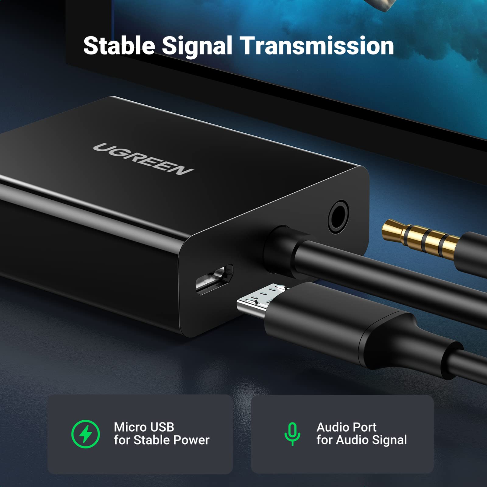 UGREEN HDMI to VGA, HDMI to VGA Adapter Connector(Female to Male) with 3.5mm Audio Jack Compatible with Monitor, PC, Xbox, TV Stick, Raspberry Pi, Nintendo Switch, Roku, Computer, Laptop