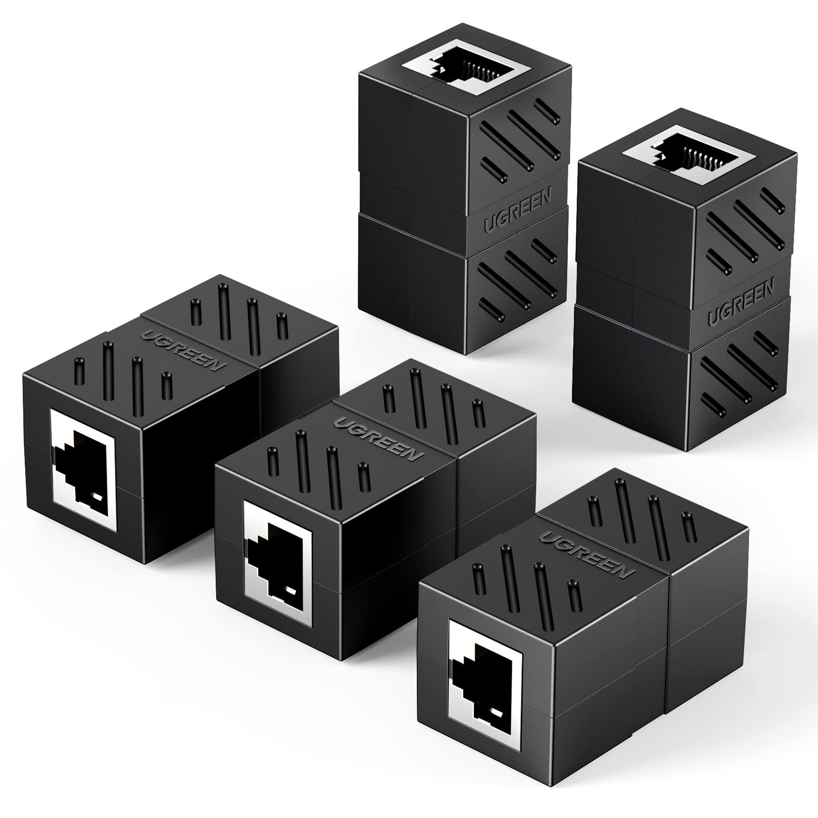 UGREEN RJ45 Coupler Ethernet Extender Connector 5 Pack Inline Coupler Cat7 Cat6 Cat5e Ethernet Cable Adapter Female to Female Black