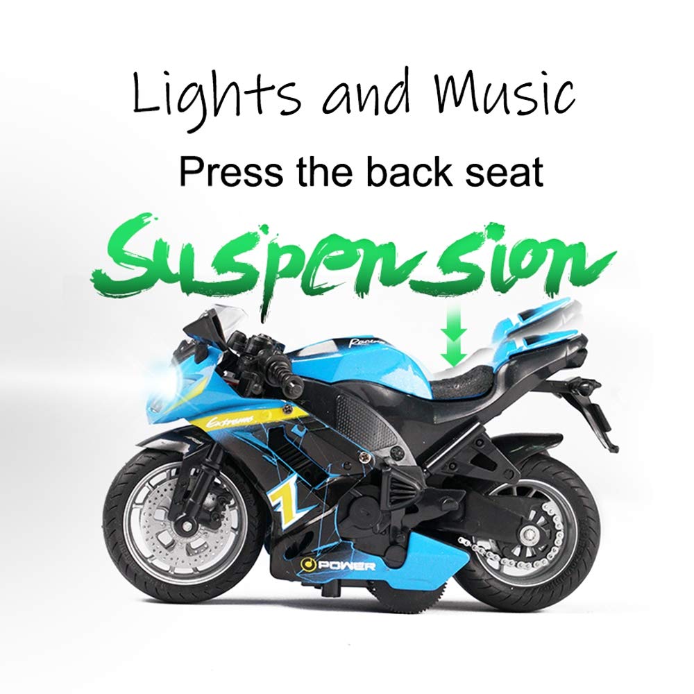 Gilumza Pull Back Motorcycle Toys, Tiny Gift with Music Lighting, Race Motorcycles Toy for Boys Kids Age 3 4 5 6 7 8 Year Old (Blue)