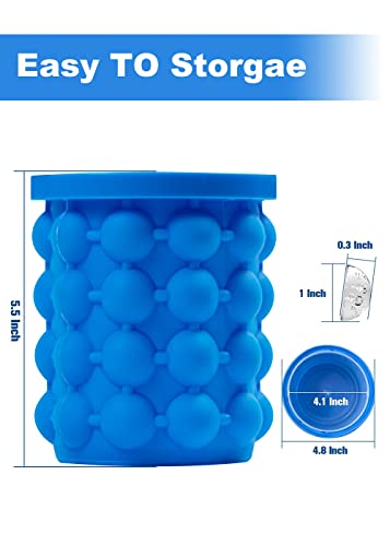 Ice Cube Mold Ice Cube Trays, New 3D Ice Cubes Maker(2 in 1), Large Cylindrical Silicone Ice Bucket for Frozen Cocktail, Beverages and More - Blue
