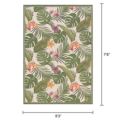Couristan Dolce Flowering Fern Ivory-Hunter Green Indoor/Outdoor Area Rug, 5'3" x 7'6"