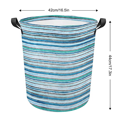 Collapsible Laundry Baskets Ocean Dye Wave Strips Waterproof Laundry Hamper with Handles Teal Blue Round for Dirty Clothes,Kids Toys,Bedroom,Bathroom
