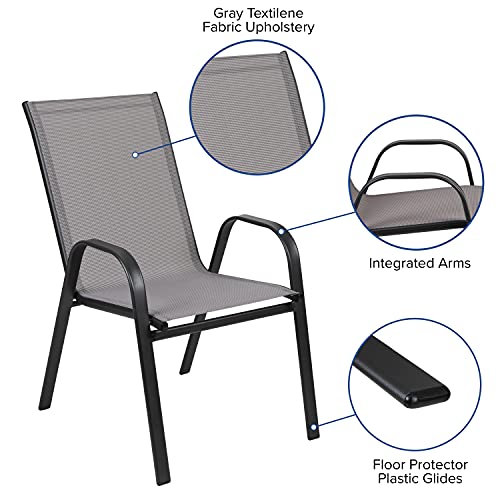Flash Furniture Brazos Series Outdoor Stackable Patio Chairs with Flex Comfort Material, Stacking Outdoor Modern Sling Patio Chairs, Set of 4, Gray