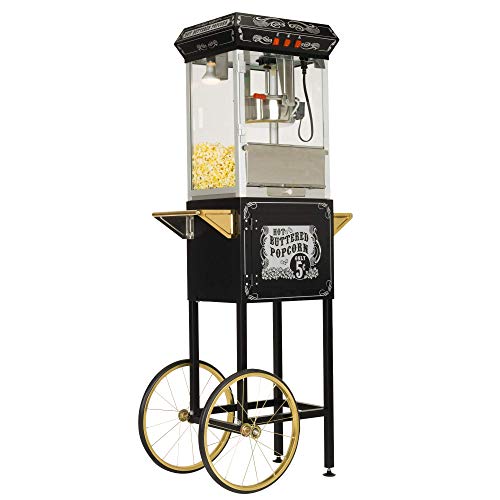 Funtime Sideshow Popper 8-Ounce Hot Oil Popcorn Machine with Cart, Black/Gold