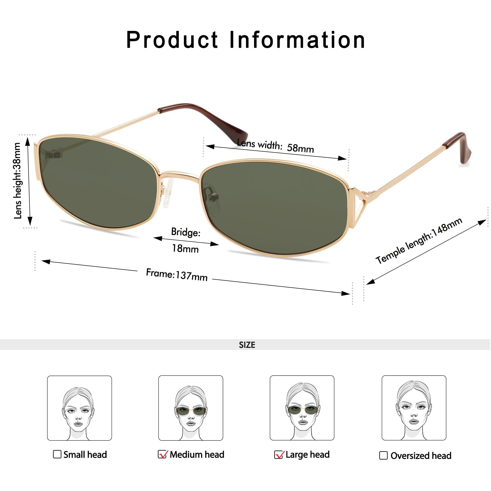 Appassal Retro Oval Sunglasses For Women Men Hexagonal Rectangle Metal Frame Sun Glasses AP3625,Gold/Green