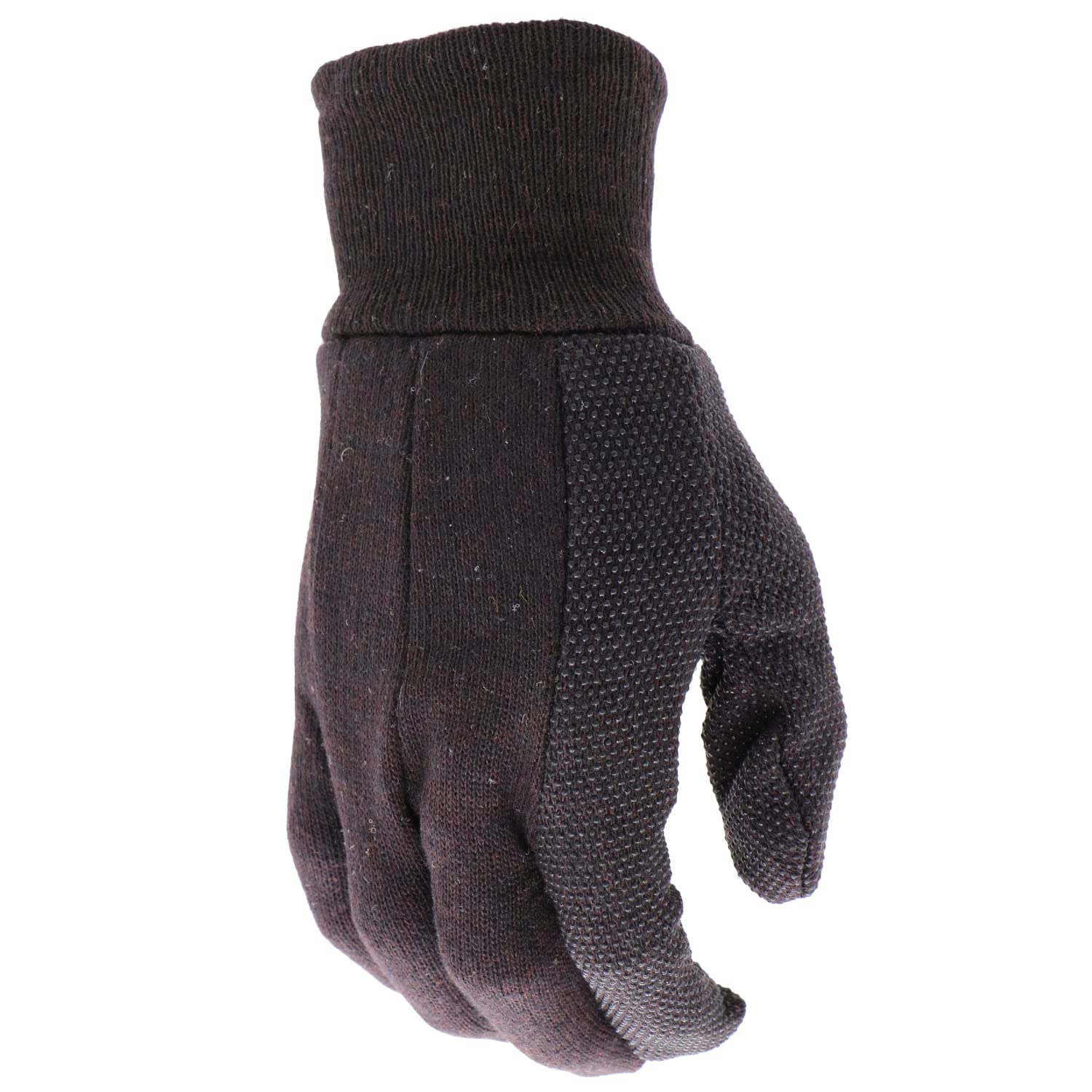 Boss Men's Brown Jersey PVC Dotted Palm Gloves, Cold Weather Protection, Excellent Grip, Straight Thumb, Knit Wrist, Brown, Large, (B61021-L)