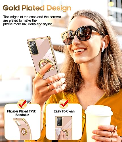 LeYi for Galaxy Note 20 Case: 360° Rotatable Ring Holder Magnetic Kickstand, Plating Rose Gold Edge Protective Samsung Galaxy Note 20 Case, Pink