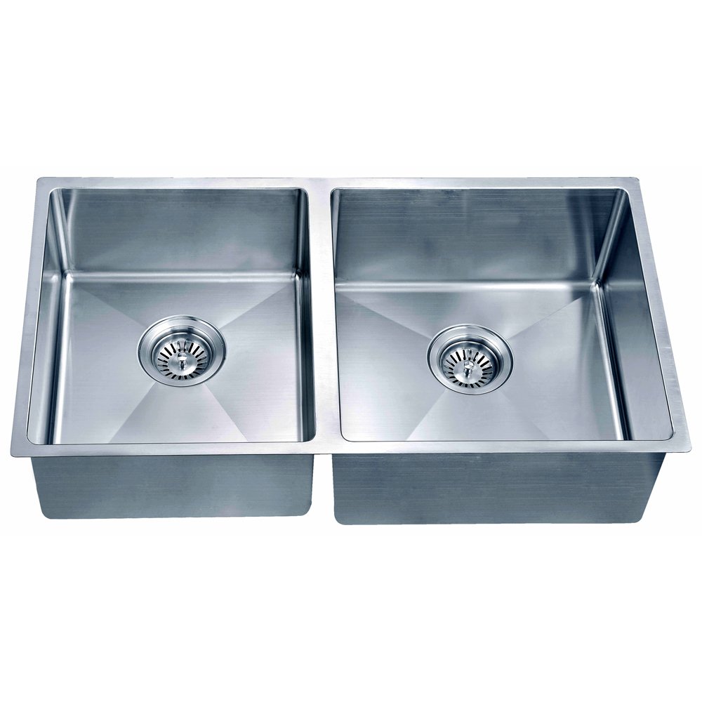 Dawn SRU301616L Undermount Small Corner Radius Double Bowl Sink, Polished Satin