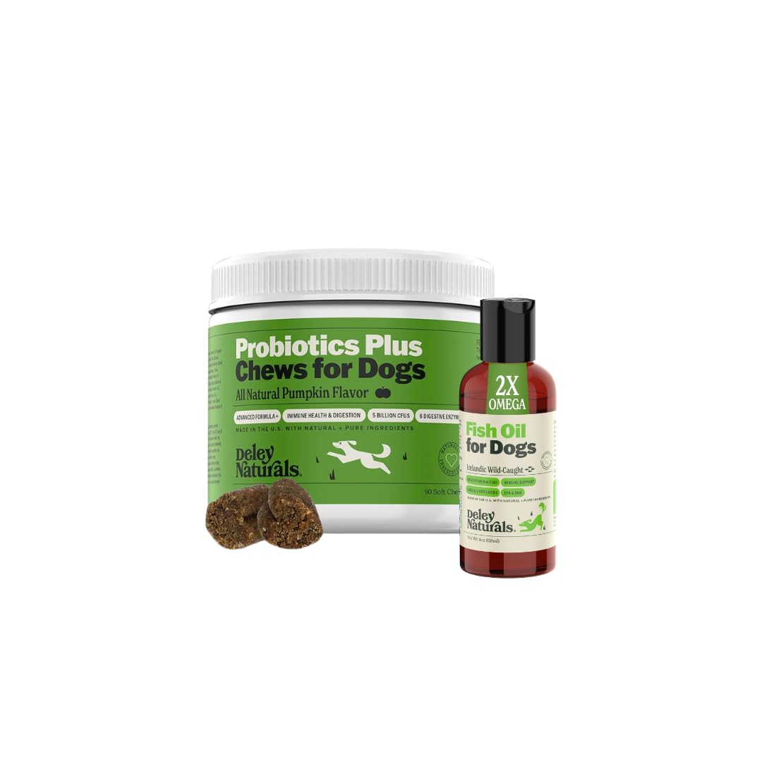 Deley Naturals Probiotics Plus Chews for Dogs and Wild Caught Fish Oil for Dogs - 4oz - Omega 3-6-9