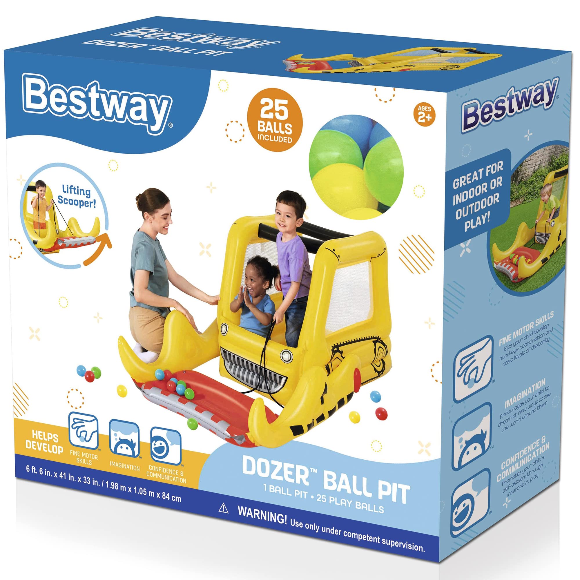 Bestway: Dozer Ball Pit - Inflatable, Indoor/Outdoor Use, Includes 25 Play Balls, 78x41x33 Inches, Ages 2+