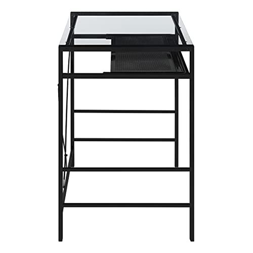 OSP Home Furnishings Zephyr Computer Desk with Keyboard Shelf and Tempered Glass Top, Clear Glass and Black Frame, 36" W x 20" D x 30.25" H