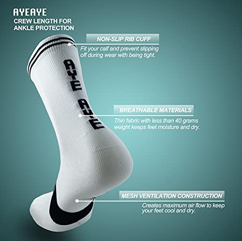 AYEAYE 3 Pack of Lycra Cycling Socks for Road Cycling, Mountain Biking, Enduro, Indoor Spinning and Training - White- XL