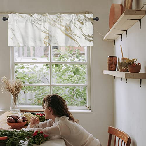 JasmineM Valances Curtains for Windows White Gold Marble Rod Pocket Kitchen Valance Scarf for Living Room Wild Symbol Short Window Treatment Drapes Curtain for Bedroom 60x18in