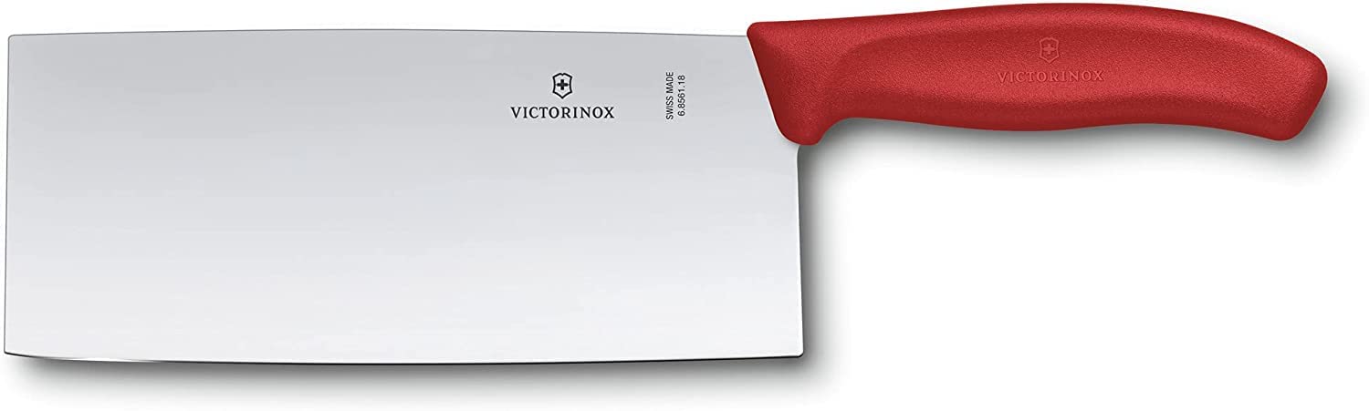 Victorinox Swiss Classic Chinese Style Chef's Knife - Premium Kitchen Knife for Cutting and Chopping Meat & Vegetables - Cooking Knife for Kitchen Accessories - Red Handle, 7.25"