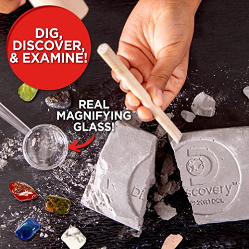 Discovery Kids Gemstone Dig Stem Science Kit by Horizon Group Usa, Excavate, Dig & Reveal 11 Real Gemstones, Includes Goggles, Excavation Tools, Streak Plate, Magnifying Glass & More