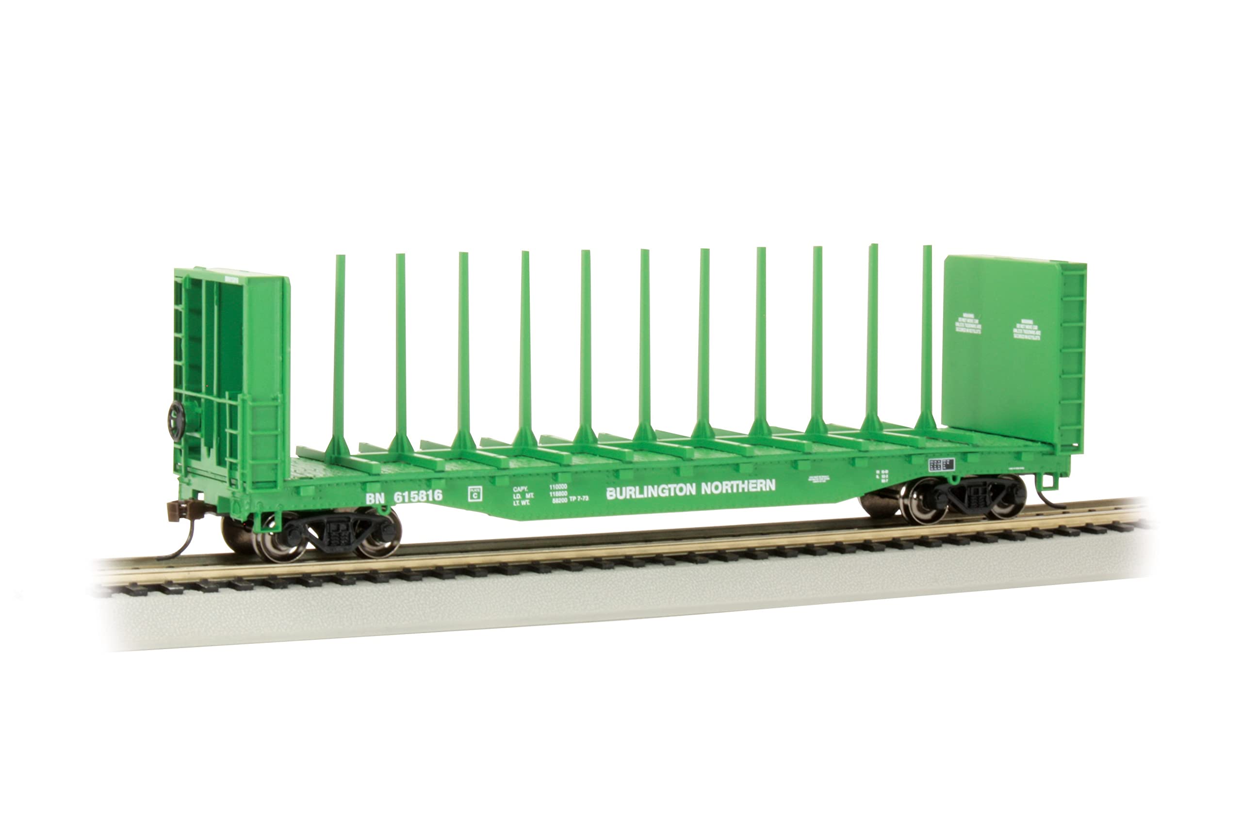 Bachmann Trains - 52' Center-Beam FLATCAR with BULKHEADS - Burlington Northern #615816 - HO Scale