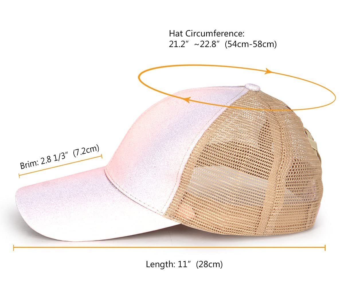 Bling Ponytail Hat Baseball Cap Mesh Criss Cross Ponytail Hat Women's Adjustable Messy Bun Hat Sequins Glitter Ponycap