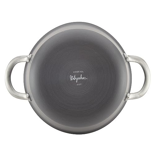 Ayesha Curry Home Collection Hard Anodized Nonstick Sauce Pan/Saucepan with Lid, 4.5 Quart, Charcoal Gray