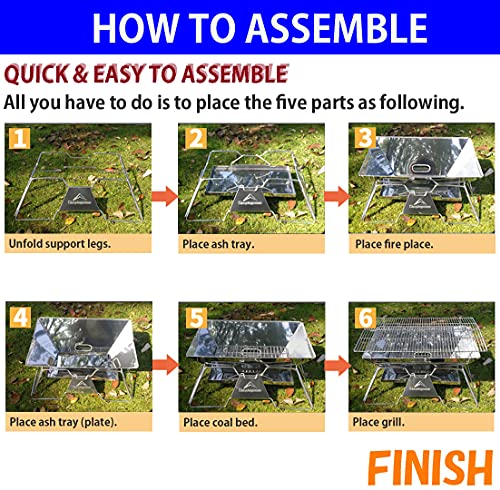 CAMPINGMOON Stainless Steel Portable Camping Fire Pit Foldable Wood Burning Charcoal Grill 20x13-inch with Carrying Bag MT-3