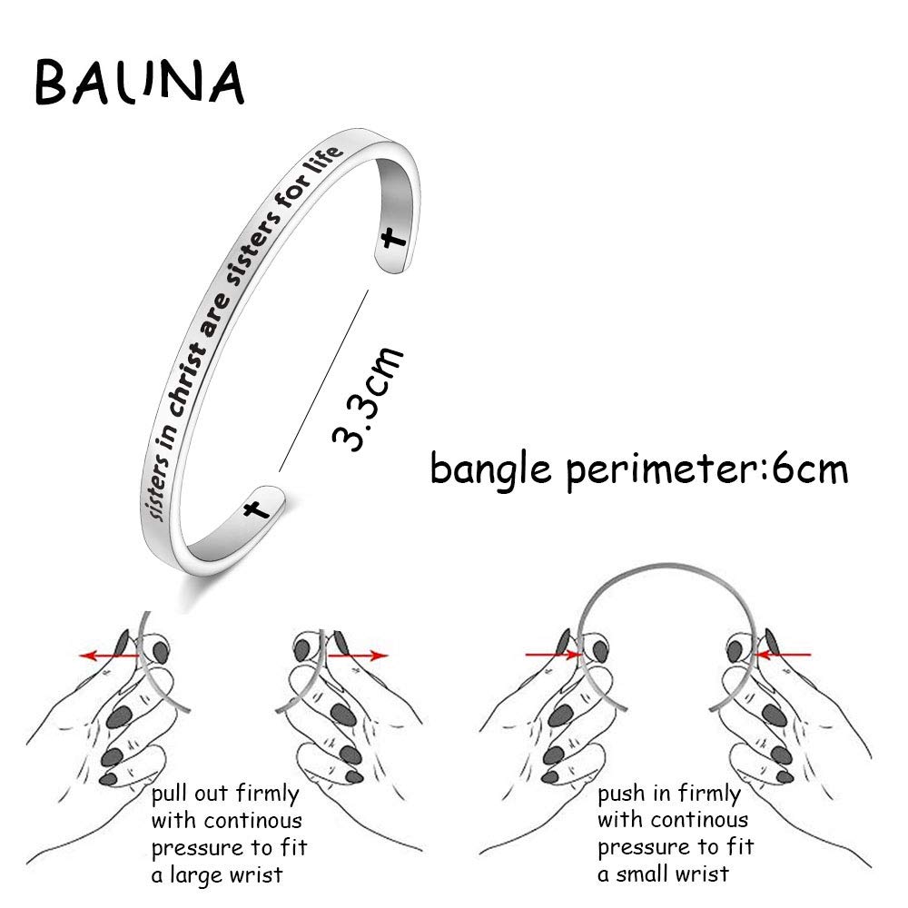 BAUNA Bracelet for Sister Metal Open Cuff Bangle Jewelry Christian Inspirational Gifts
