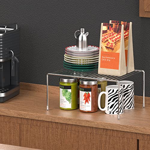 GEDLIRE Kitchen Cabinet Shelf Organizer Set of 2, Large (15.7 x 9.4 inch) Metal Wire Pantry Storage Shelves, Dish Plate Racks for Cabinets, Freezer, Counter, Cupboard Organizers and Storage, Chrome