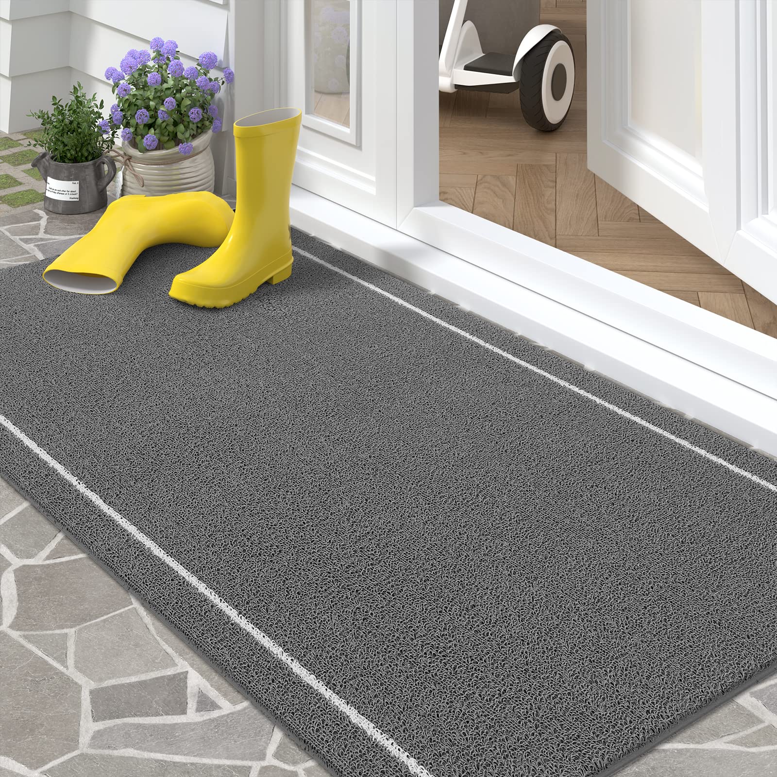 Color&Geometry Front Door Mats Outdoor: Doormat for Outside Entry Home Entrance Back Porch Patio Waterproof | Heavy Duty Non-Slip Outdoors Floor Welcome Matts Exterior - 24"x36" Grey