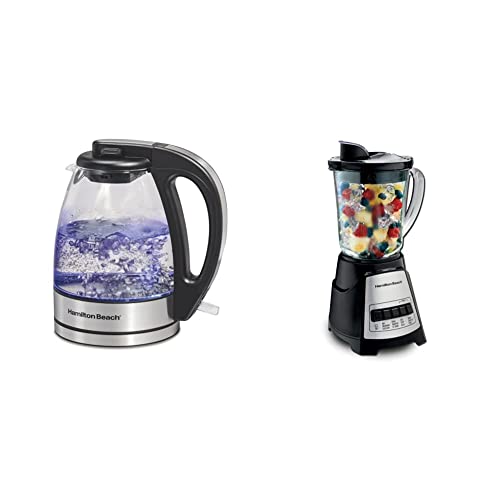 Hamilton Beach Glass Electric Tea Kettle (40930), Clear & 58148A Blender to Puree - Crush Ice - and Make Shakes and Smoothies - 40 Oz Glass Jar - 12 Functions - Black and Stainless,8.66 x 6.5 x 14.69