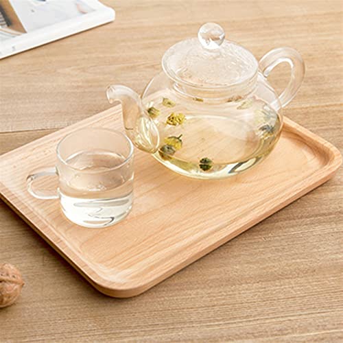 GEEKLLS Breakfast Tray Solid Beech Wood Rectangular Dinner Plate Western Food Rectangular Round Corners Snack Dessert Serving Tray