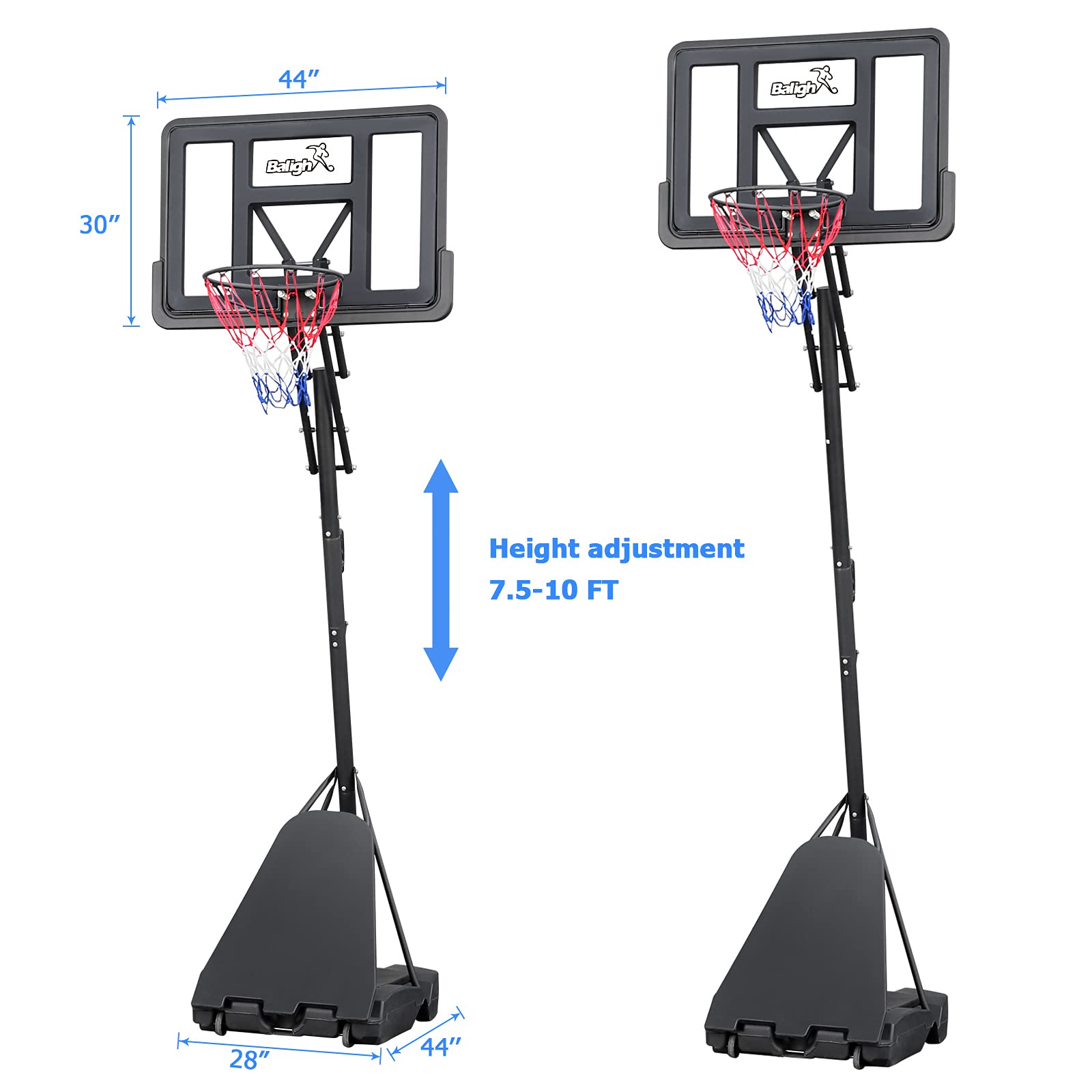 Basketball Hoop Outdoor,48" Backboard,7.5 to 10 ft High Adjustable,Protable Basketball Goal Black