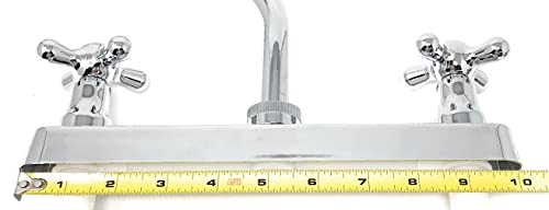 Chromed Surface 8" Two Handle Tall Stainless Steel Spout Kitchen Faucet 8 inch Center Hole [3015P] ADA No Lead, Plastic (POM) Body HI Rise Spout