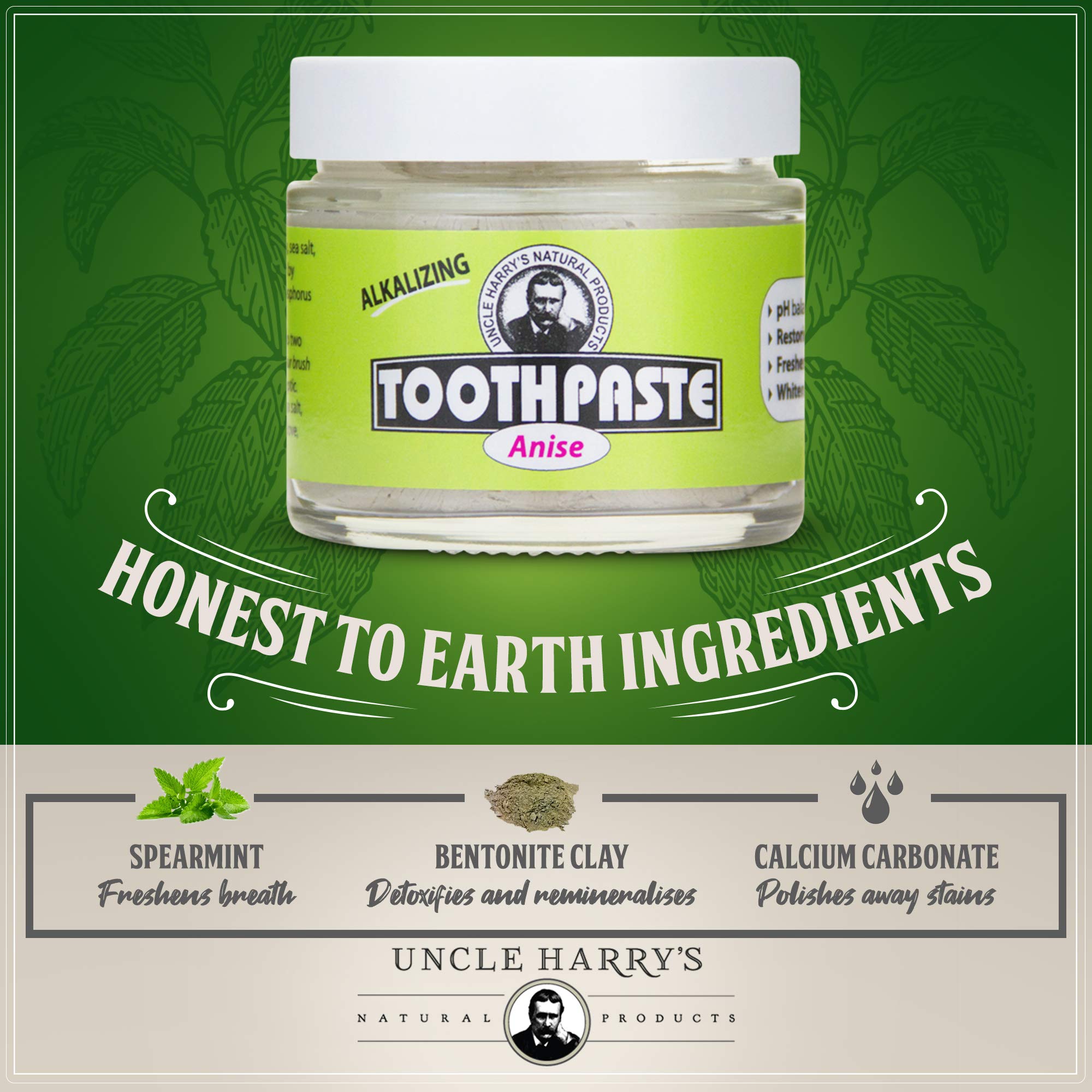 Uncle Harry's Anise Remineralizing Toothpaste | Natural Whitening Toothpaste Freshens Breath & Promotes Enamel | Vegan Fluoride Free Toothpaste (2 Pack)