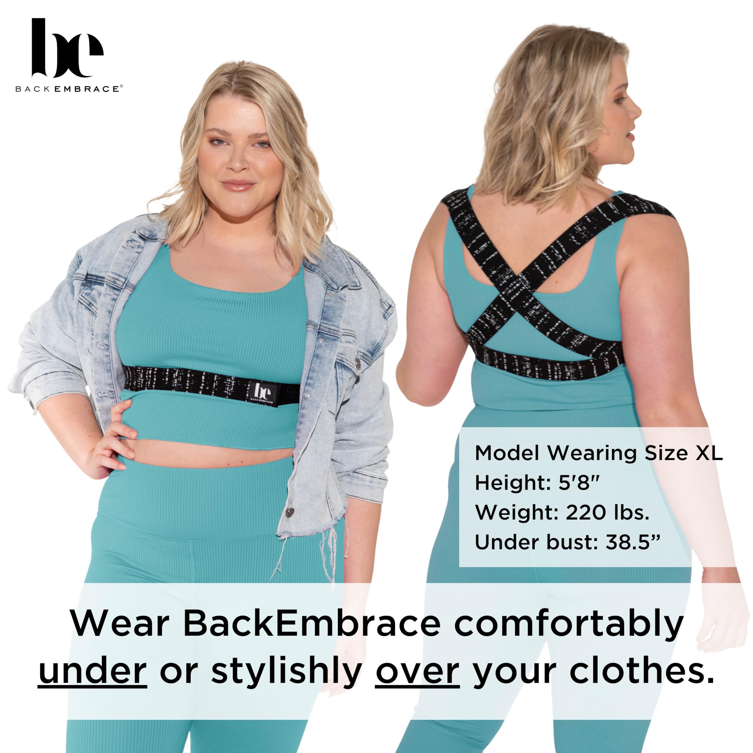 BackEmbrace Posture Corrector for Women and Men - Made in USA - Slim and Adjustable Shoulder Brace - Back Brace for Back Pain Relief - Black Drizzle M/L
