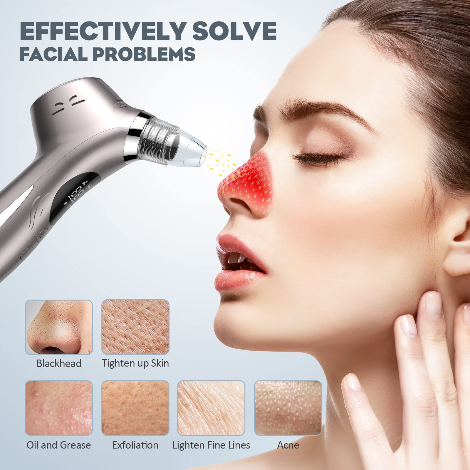 Blackhead Remover Pore Vacuum, Electric Pore Extractor with Hot & Cold Compress, 68kPa Facial Acne Comedone Whitehead Black Head Cleaning Tool Kit, 5 Suction Probes, USB Rechargeable Acne Cleaner