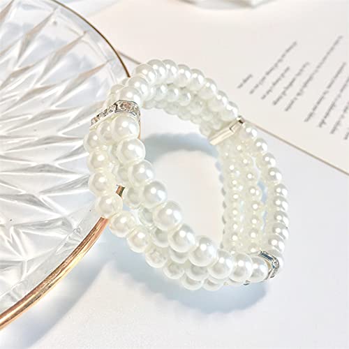 Asphire Vintage Pearl Bracelet 2pcs 3-Row Pearl Stretch Bracelet Multi-Layered Elastic Bangle Bridal Wedding Jewelry 1920s Flapper Costume Accessories for Women