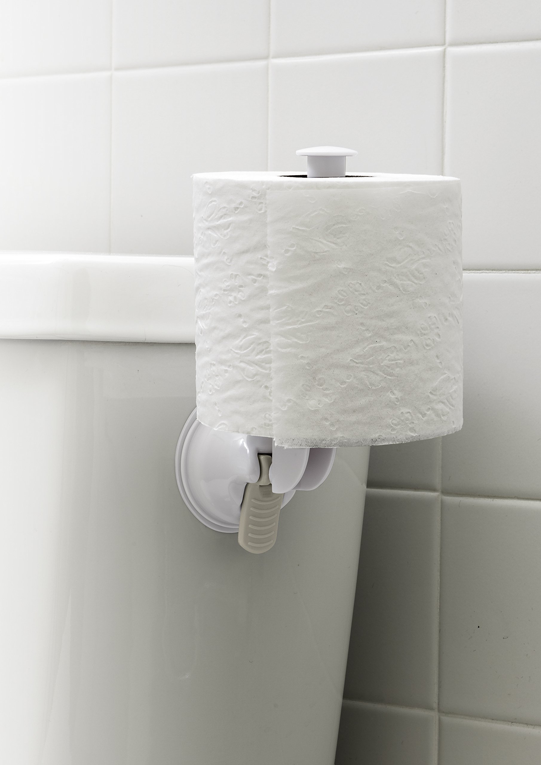 Safe-er-Grip Toilet Paper Holder; Wall Mount 2.5 Inch Suction Cup Toilet Paper Roll Holder; Modern White TP Holder