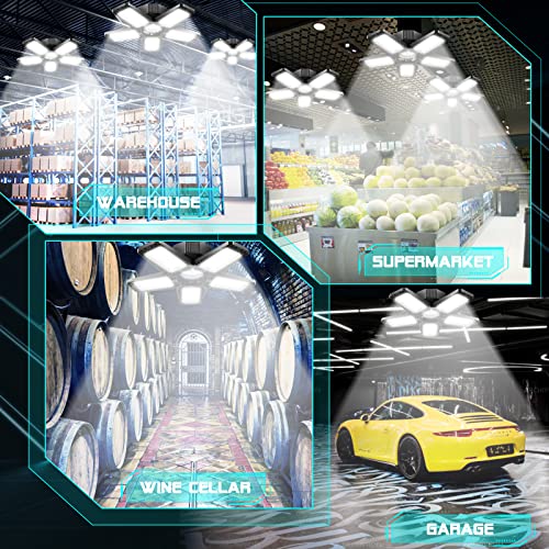 ISKYDRAW LED Garage Light - 2 Pack 160W 16000LM Garage Light with 5+1 Deformable Panels LED Garage Ceiling Lights, Compatible with E26/E27 Base for Garage, Warehouse, Store, Basement, Storage Room