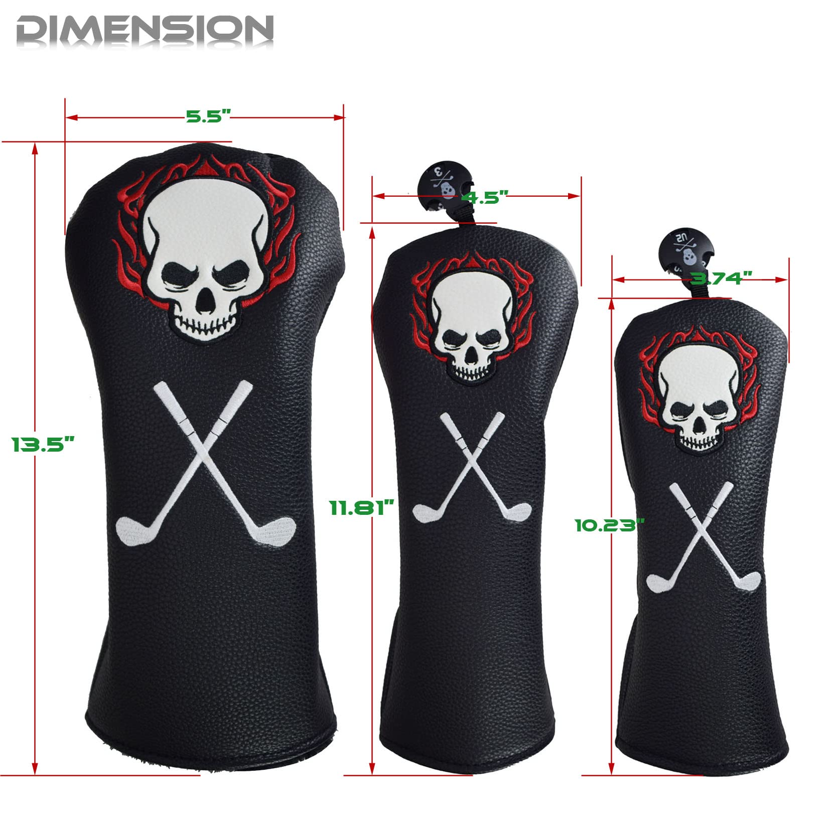 Asports Use Golf Head Cover, Golf Skull Skeleton Club Head Cover Fits Driver Fairway Wood Hybrid with Interchangeable Number Tag