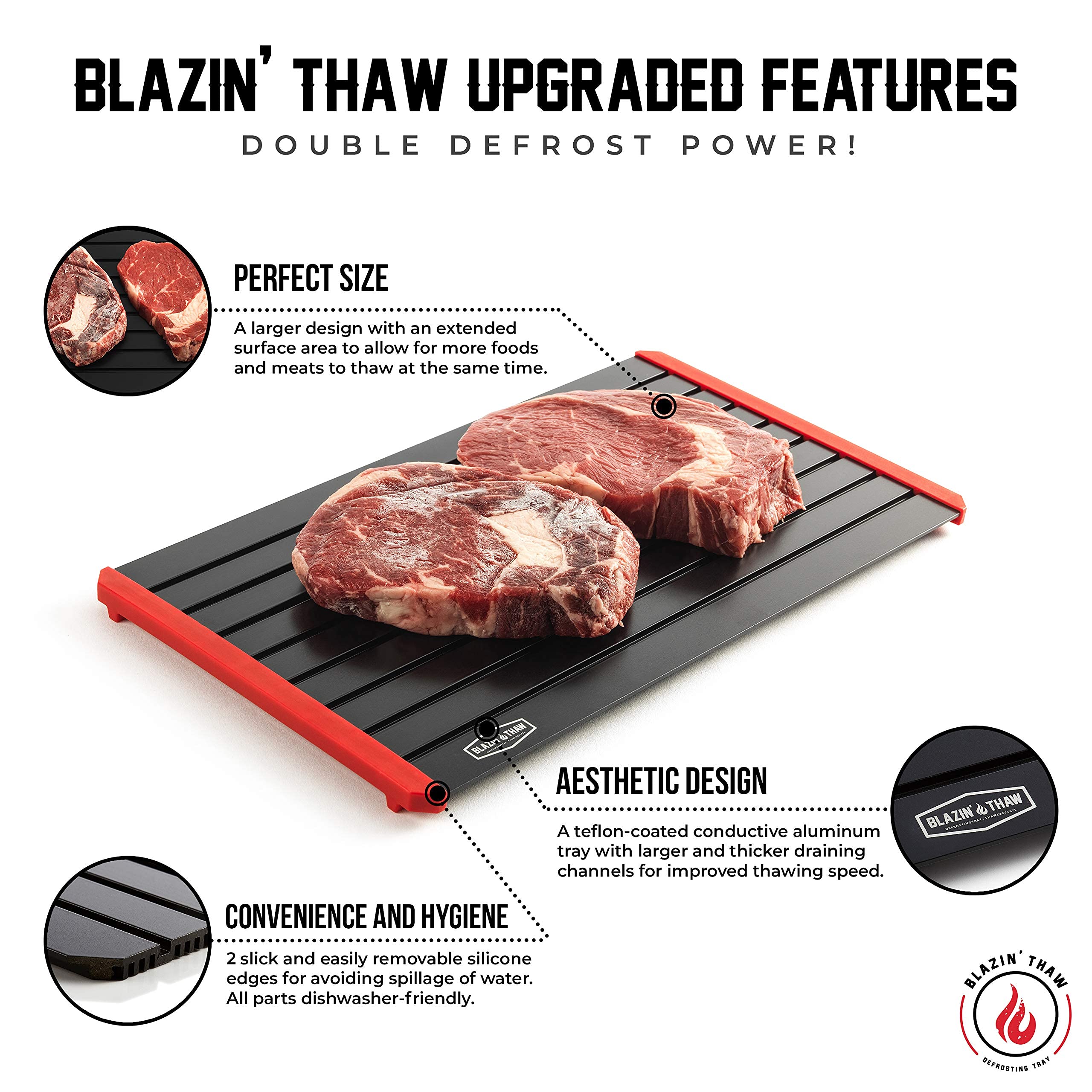 BLAZIN' THAW Defrosting Tray for Frozen Meat | 14β Large-Size | Aluminium Plate for Thawing Frozen Food | Natural Thawing Process | No Microwaves, No Cold/Warm Water Required |