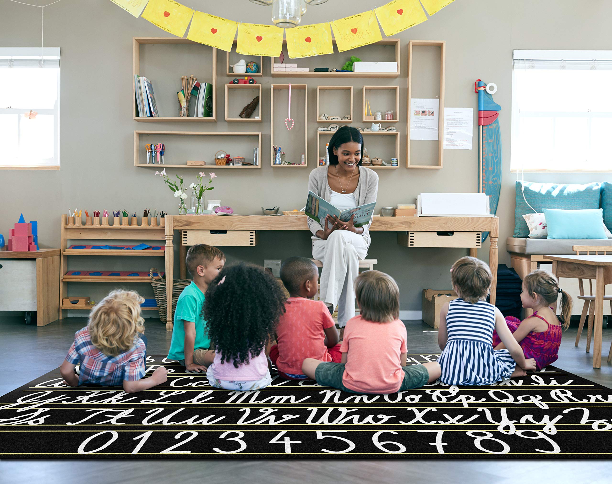 Flagship Carpets Handwriting Samplers ABC Children's Floor Area Rug for Indoor Classroom or Home Learning Area, Kids Room or Educational Play Mat, 7'6" x 12', Rectangle