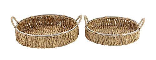 Deco 79 Dried Plant Handmade Woven Tray, Set of 2 18", 20"W, Brown