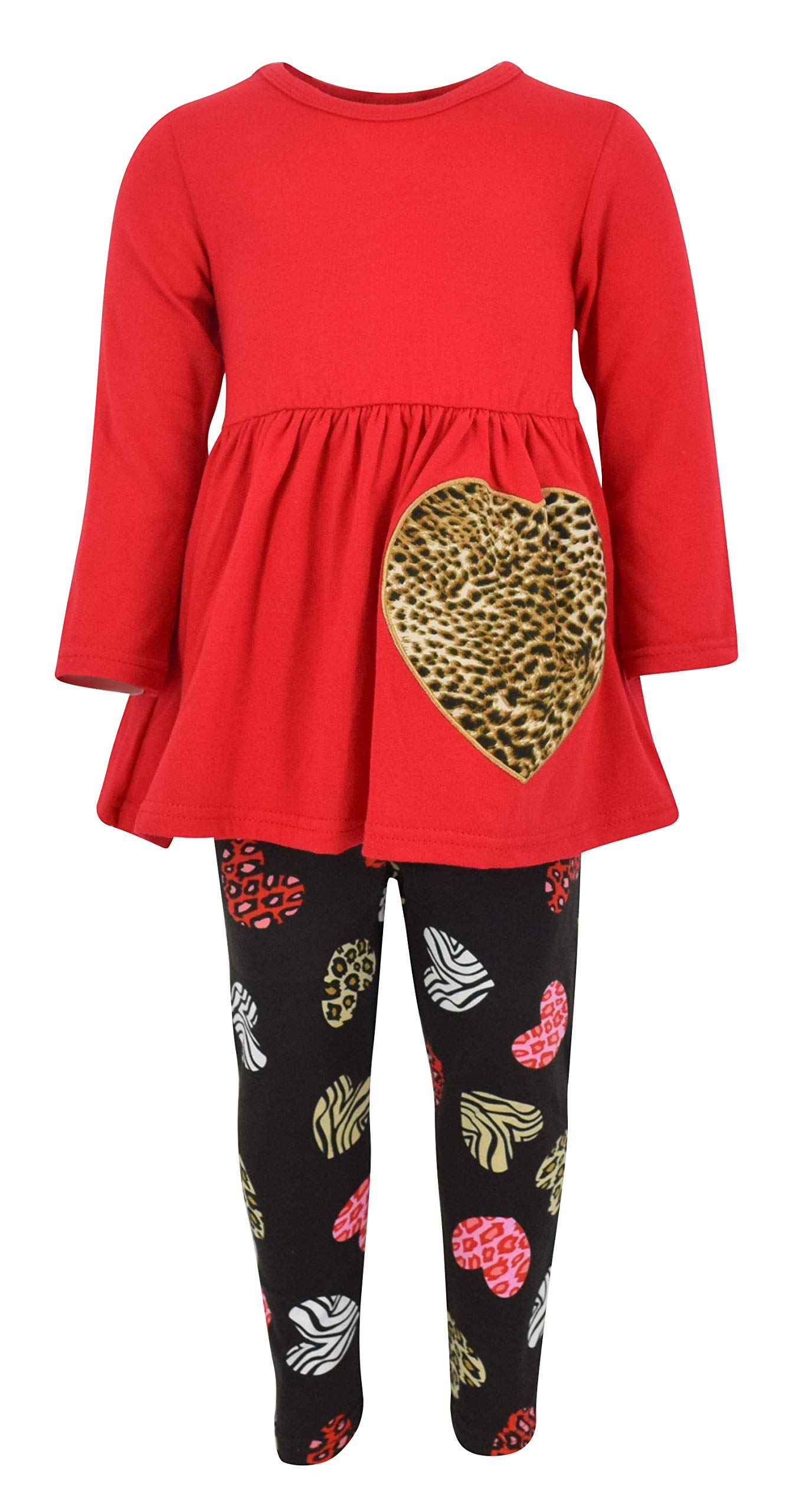 Unique Baby Girls Valentines Day Toddler Animal Print Hearts Legging Set Outfit (7 Years, Red)