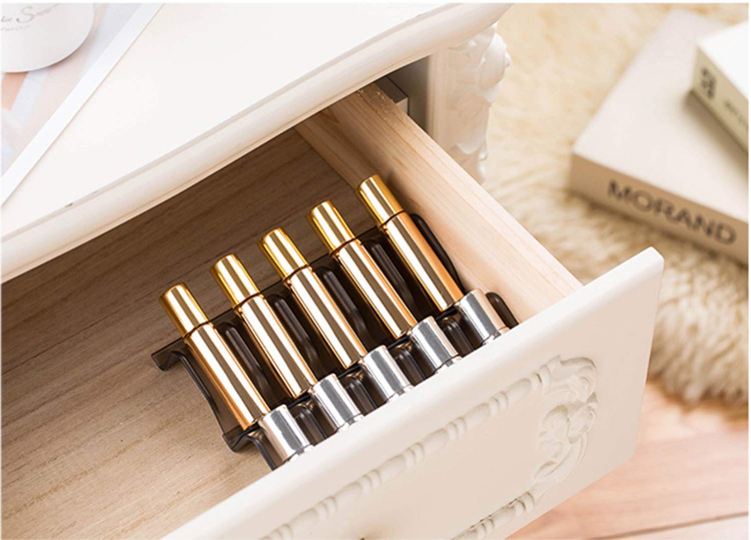 HAN SHENG 8 Pcs Shelf Essential Oils Storage Racks Oil Bottles Expandable Essential Oil Holders Convenient Storage for Organizing Displaying Spice Oils Racks (Black)